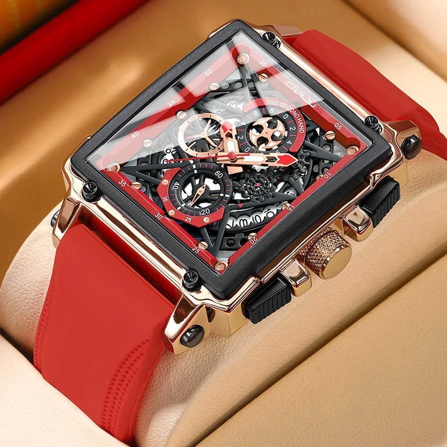 CRRJU 2312 Red Luxury Sports Quartz Wristwatches for Men Colorful Multi ...