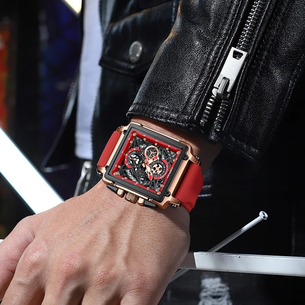 CRRJU 2312 Red Luxury Sports Quartz Wristwatches for Men Colorful Multi ...