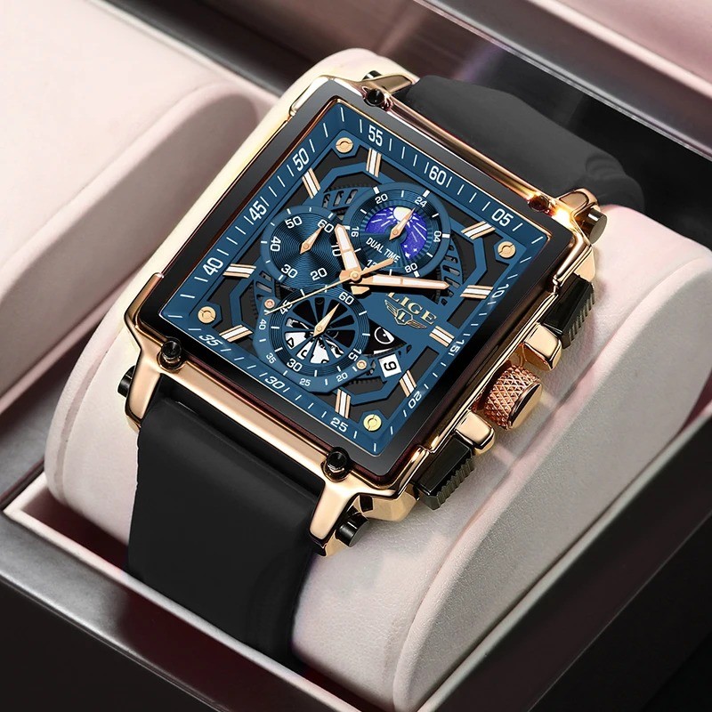 LIGE Mens Silicone Strap Waterproof Watches Top Brand Luxury Hollow ...